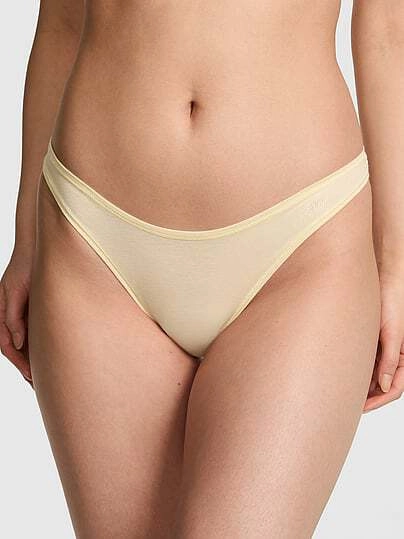 Pink Cotton High-leg Thong Panty - Beige