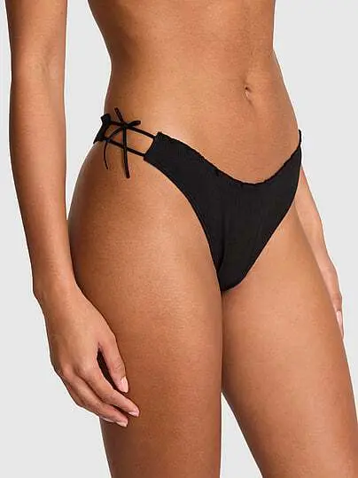 Pink Cotton Thong - Black