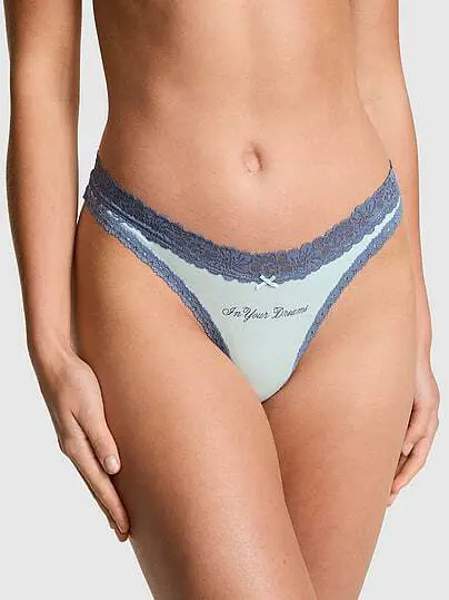 Pink Cotton High-leg Thong Panty - Blue