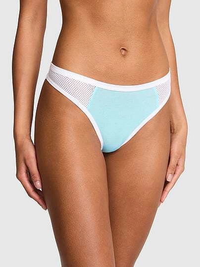 Pink Cotton High-leg Thong Panty - Blue