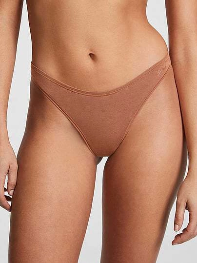 Pink Cotton Thong Panty - Brown