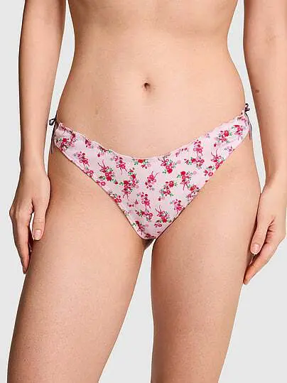 Pink Cotton Thong Panty - Floral