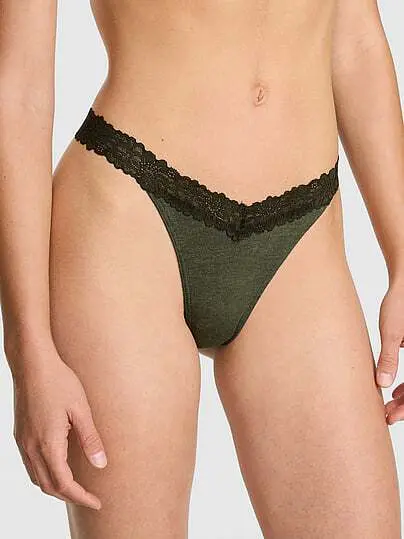 Pink Cotton Thong Panty - Green