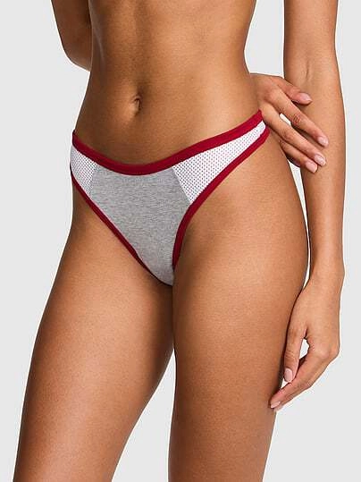 Pink Cotton Thong Panty - Grey