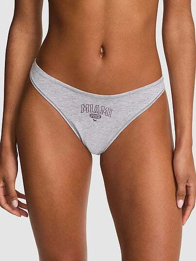 Pink Cotton High-leg Thong Panty - Grey
