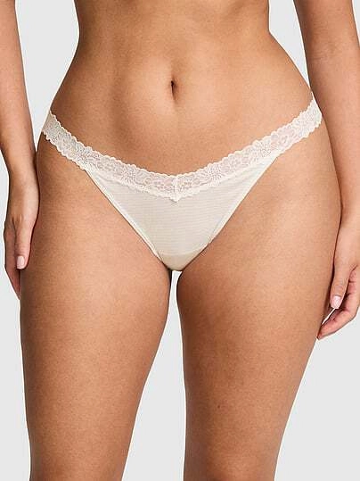 Pink Cotton High-leg Thong Panty - Grey