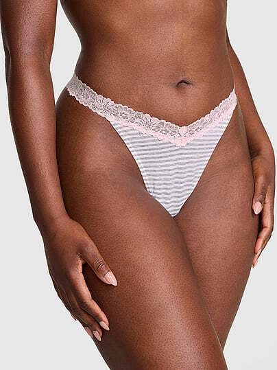 Pink Cotton High-leg Thong Panty - Print