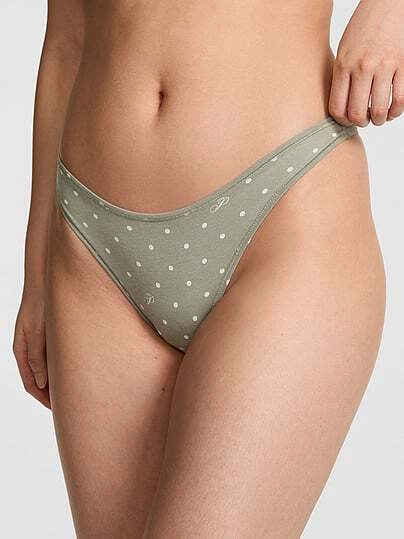 Pink Cotton Lace-trim Thong Panty - Print