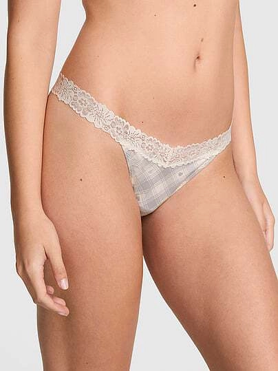 Pink Cotton High-leg Thong Panty - Print