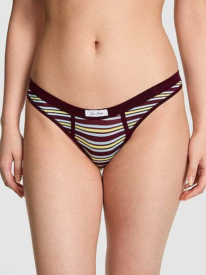 Pink Cotton Lace-trim Thong Panty - Print