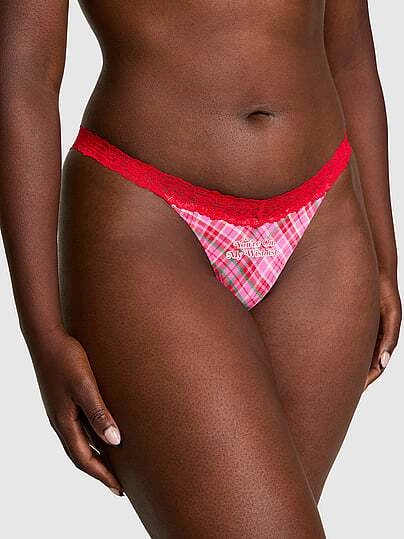 Pink Cotton High-leg Thong Panty - Print