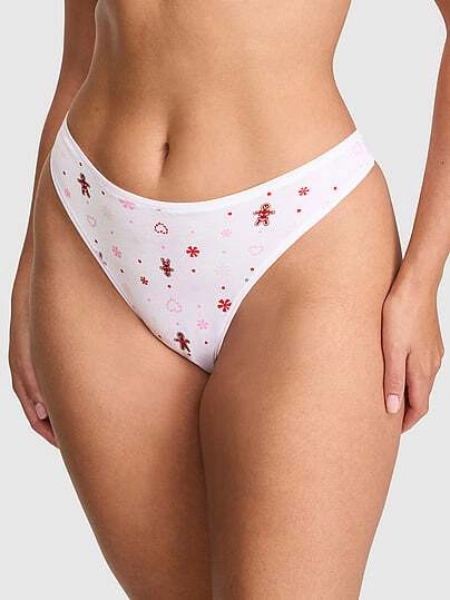 Pink Cotton High-leg Thong Panty - Print