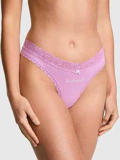 Pink Cotton Thong Panty - Purple