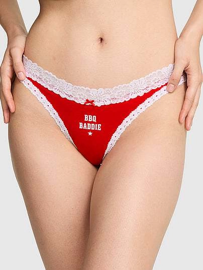Pink Cotton High-leg Thong Panty - Red