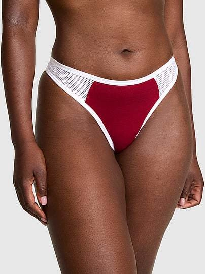 Pink Cotton High-leg Thong Panty - Red