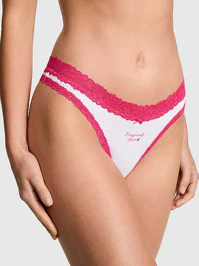 Pink Cotton Thong Panty - White,ivory