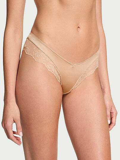 Victoria's Secret Very Sexy Lace Strappy Hardware Peekaboo Cheeky Panty - Beige