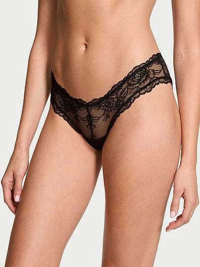 Victoria's Secret Very Sexy Rose Lace-trim Cut-out Cheeky Panty - Black