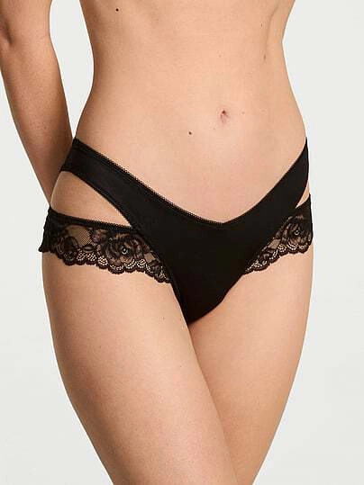 Victoria's Secret Very Sexy Lace Strappy Hardware Peekaboo Cheeky Panty - Black