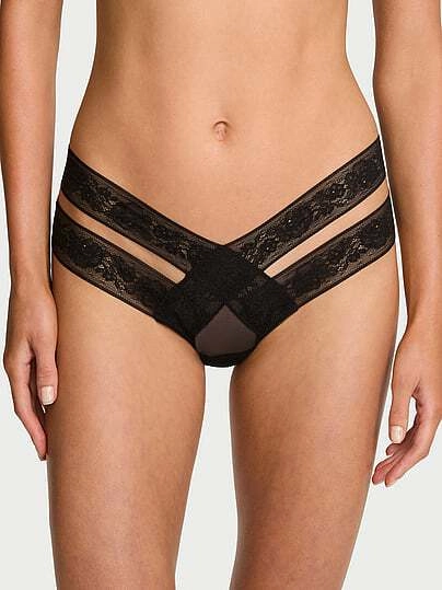 Victoria's Secret Very Sexy Sheer Reveal Mesh-trim Strappy-back Cheeky Panty - Black