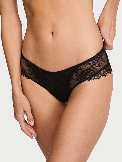 Victoria's Secret Very Sexy Rose Lace Overlay Cheeky Panty - Black