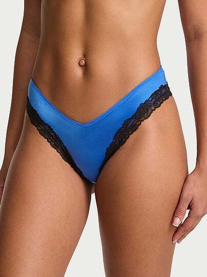 Victoria's Secret Very Sexy Rose Lace Overlay Cheeky Panty - Blue