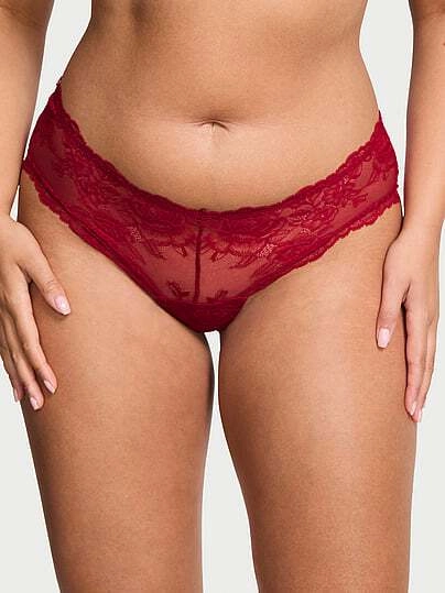 Victoria's Secret Very Sexy Lace Strappy Hardware Peekaboo Cheeky Panty - Red