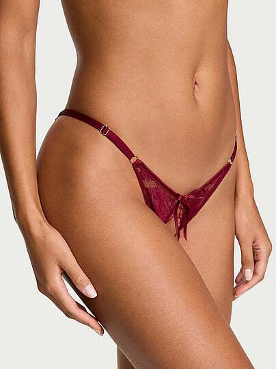 Victoria's Secret Very Sexy Lace Strappy Hardware Peekaboo Cheeky Panty - Red