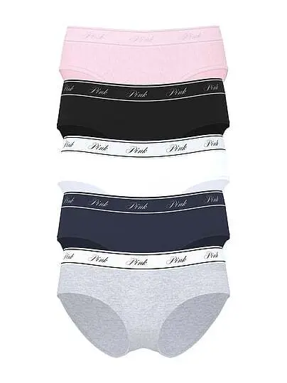 Pink 5-pack Logo Cotton Hiphugger Panties - Print