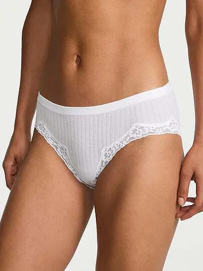 Victoria's Secret Seamless Rib Lace-trim Hiphugger Panty - White,ivory