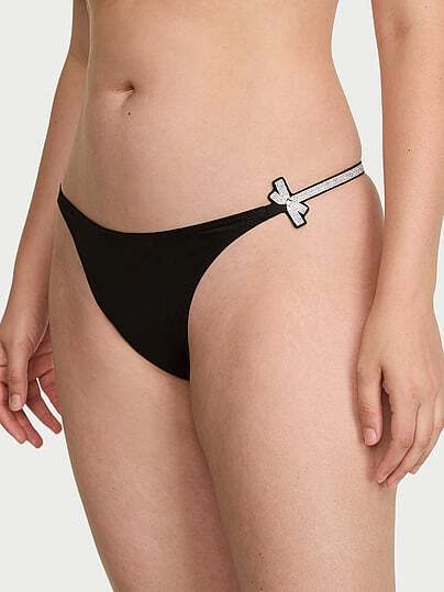 Victoria's Secret Very Sexy Gradient Shine Strap Rose Lace V-string Panty - Black