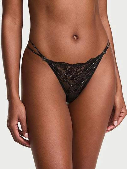 Victoria's Secret Very Sexy Script Shine Strap Thong Panty - Black