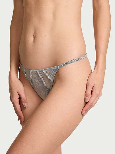Victoria's Secret Very Sexy Double Shine Strap Smooth Thong Panty - Grey