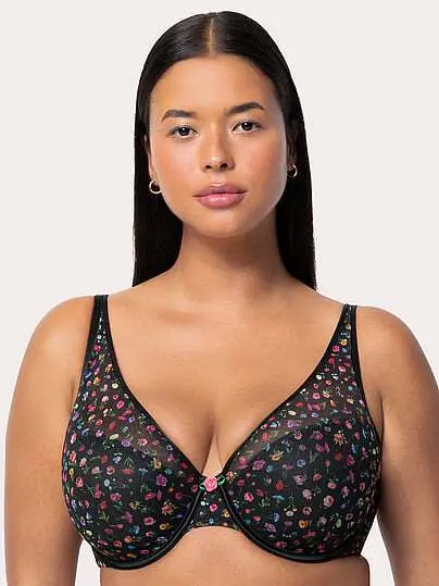 Victoria's Secret Curvy Couture Sheer Mesh Plunge T-shirt Bra - Floral