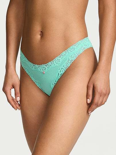 Victoria's Secret Lace Trim Cotton Lace-waist Thong - Blue