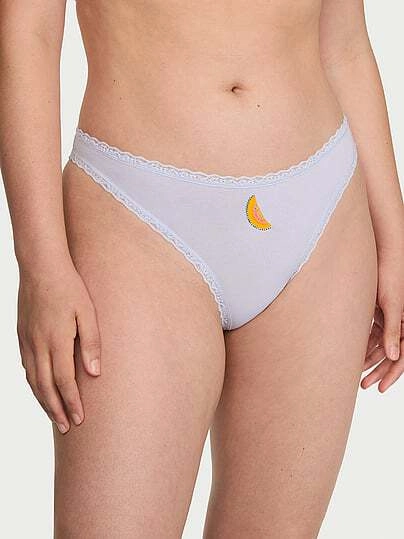 Victoria's Secret Lace Trim Cotton Lace-waist Thong - Blue