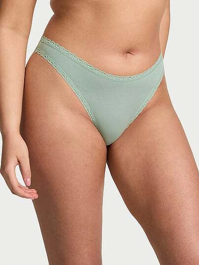 Victoria's Secret Lace Trim Cotton Lace-waist Thong - Green