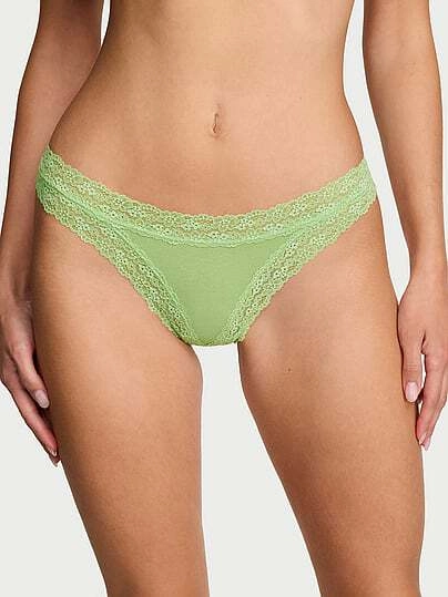 Victoria's Secret Lace Trim Cotton Lace-waist Thong - Green