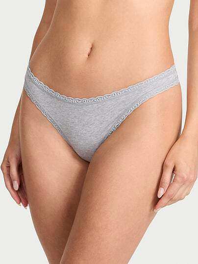 Victoria's Secret Lace Trim Cotton Lace-waist Thong - Grey