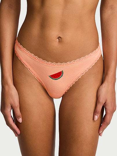 Victoria's Secret Lace Trim Cotton Lace-waist Thong - Multicolored
