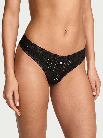 Victoria's Secret Lace Trim Cotton Lace-waist Thong - Print
