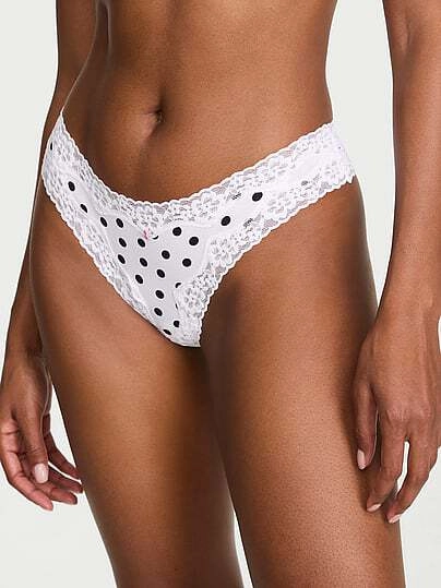 Victoria's Secret Lace Trim Cotton Shadow Stripe Lace-waist Thong Panty - Print