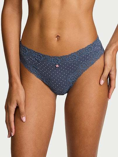 Victoria's Secret Lace Trim Cotton Lace-waist Thong - Print