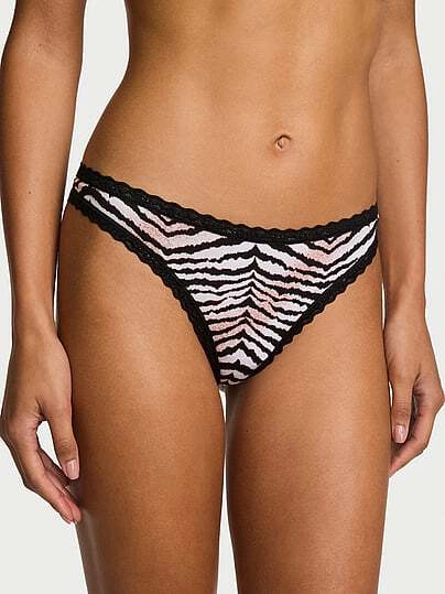 Victoria's Secret Lace Trim Cotton Lace-waist Thong - Print