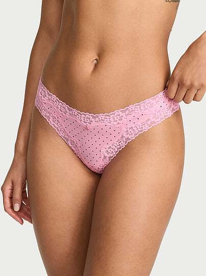 Victoria's Secret Lace Trim Cotton Lace-waist Thong - Print