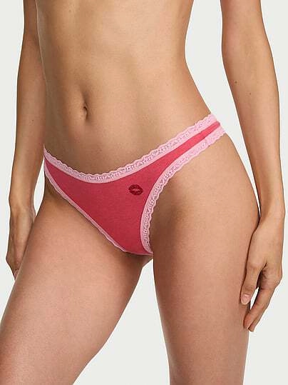 Victoria's Secret Lace Trim Cotton Lace-waist Thong - Red