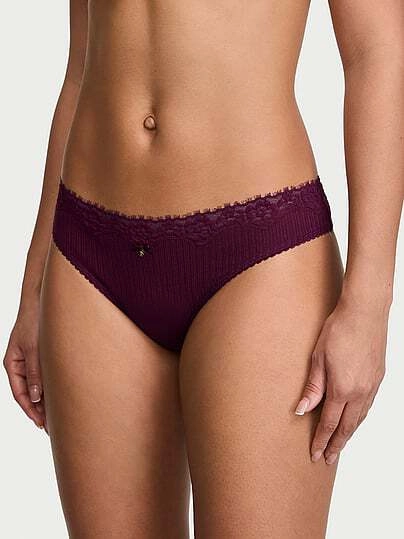 Victoria's Secret Lace Trim Cotton Pointelle Lace-trim Thong Panty - Red