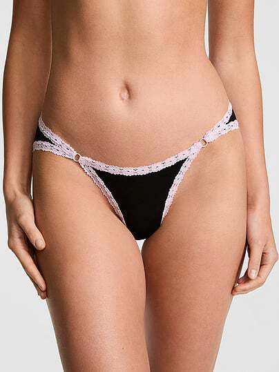 Pink Cotton Cheeky Panty - Black