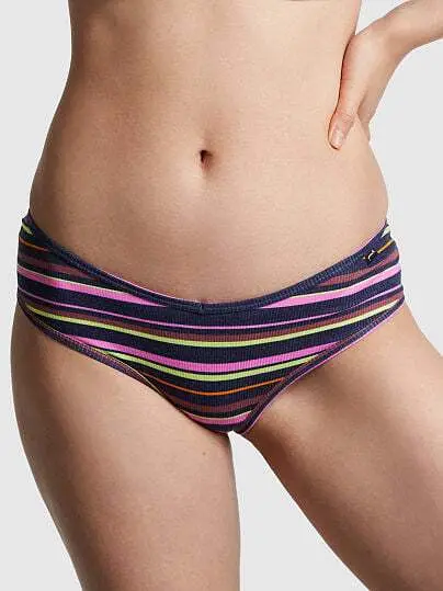 Pink Cotton Lace-trim Low-rise Cheeky Panty - Multicolored