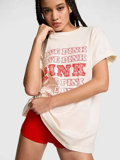Pink Campus Cotton Tee - Beige